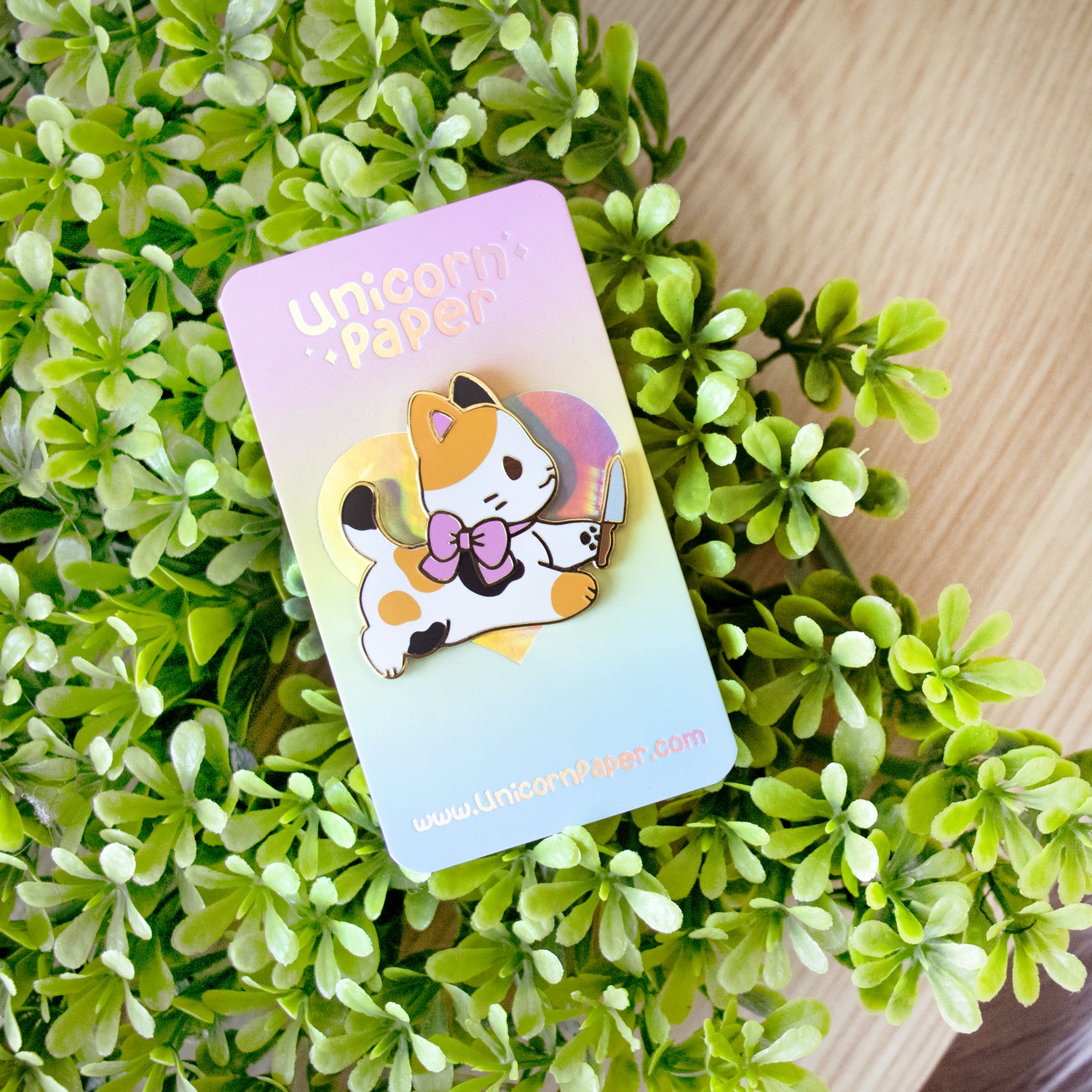Stabby Calico Kitten Enamel Pin – Unicorn Paper